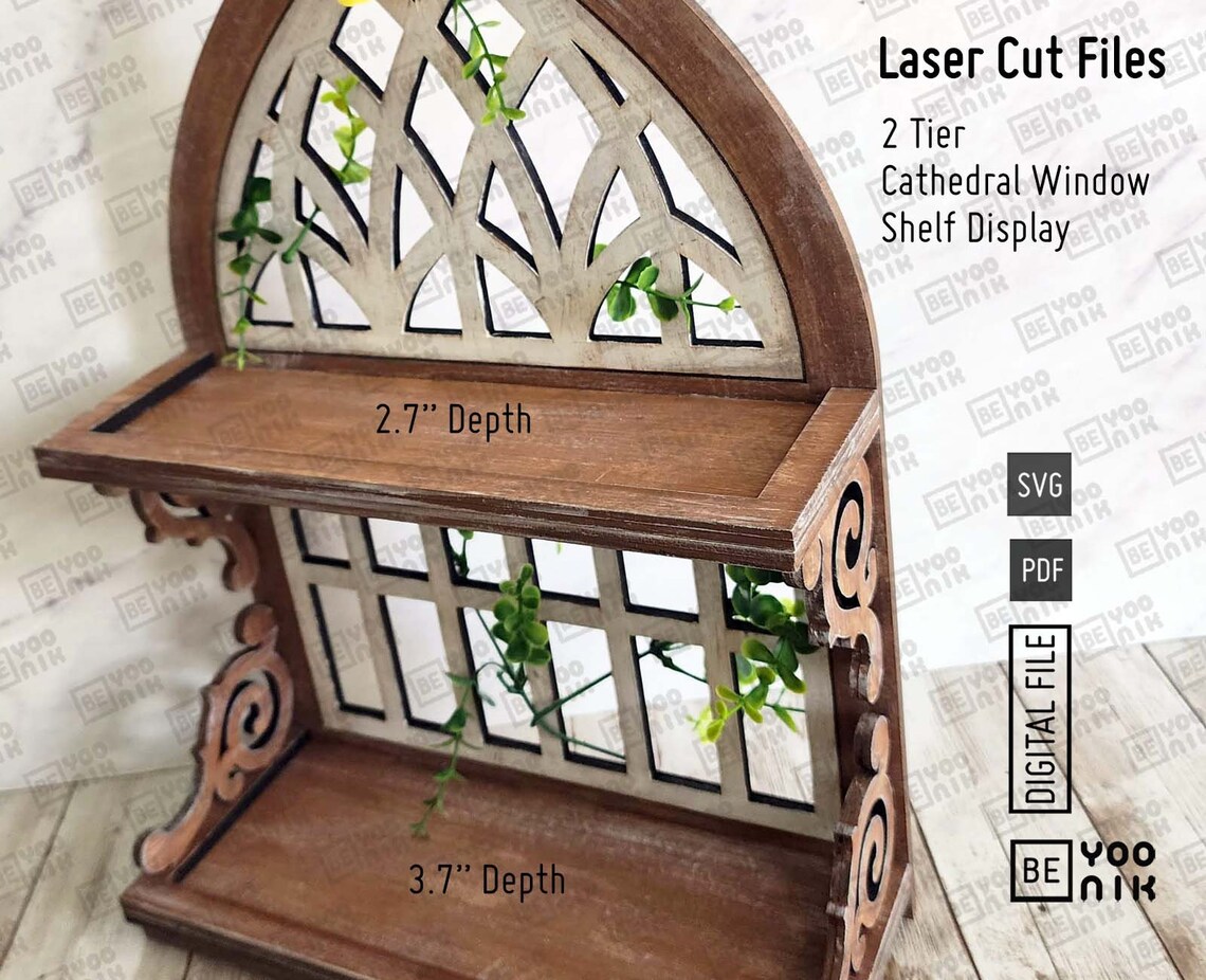 15.2" Tall 2 Tier Cathedral Window Display Shelf Tray Laser Cut Files ...