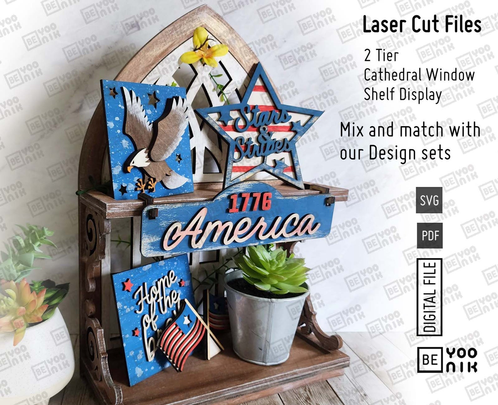 15.2" Tall 2 Tier Cathedral Window Display Shelf Tray Laser Cut Files ...