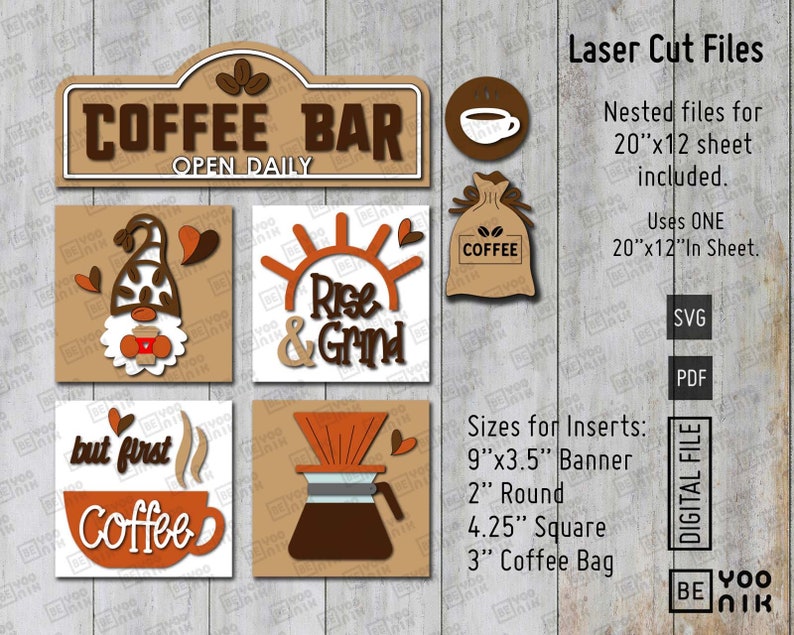 7 Coffee Bar Themed Interchangeable Inserts Set Laser Cut - Etsy