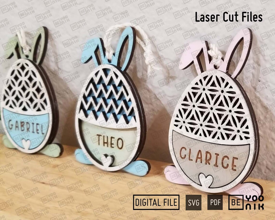 Easter Basket Name Tag in 3 Patterns Laser Cut Files in SVG - Etsy