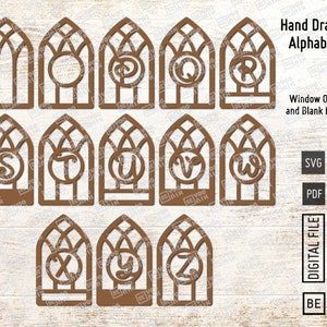 Digital Arched Window With Leaves and Monograms / Initials A to Z ...