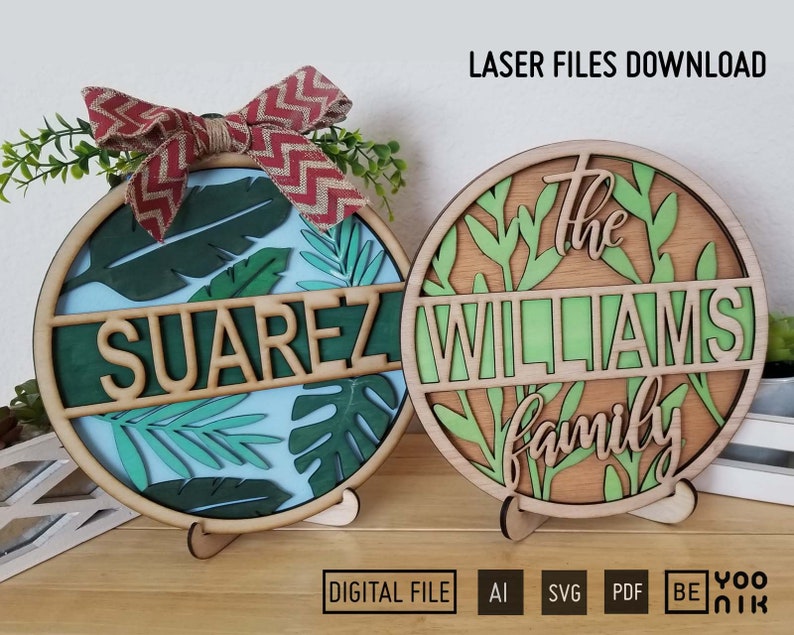 Laser Cut Files Family Sign Name Sign Leaves Collection of 5 | Etsy