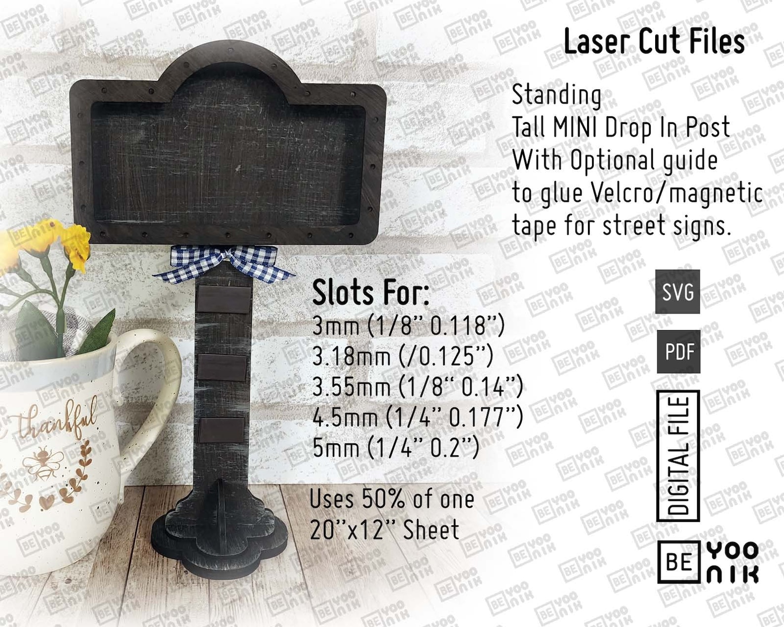 10.5" Tall Tabletop Mini Post Frame Laser Cut Files in SVG and PDF to ...