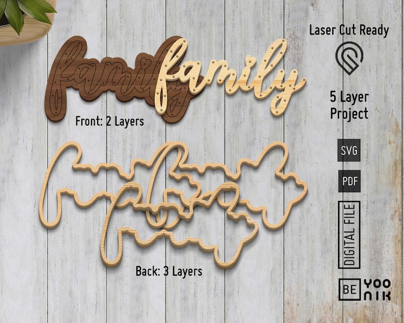 3d Word Led Light Box Family SVG and PDF, Laser Ready Files, Glowforge ...