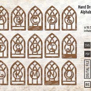 Digital Arched Window With Leaves and Monograms / Initials A to Z ...