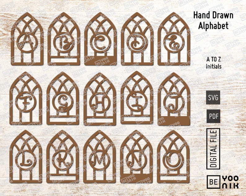 Digital Arched Window With Leaves and Monograms / Initials A - Etsy