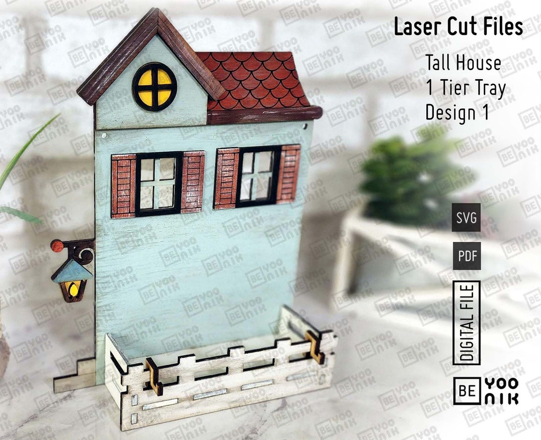 Tall House Design 1 Interchangeable Display Shelf Laser Cut Files in ...