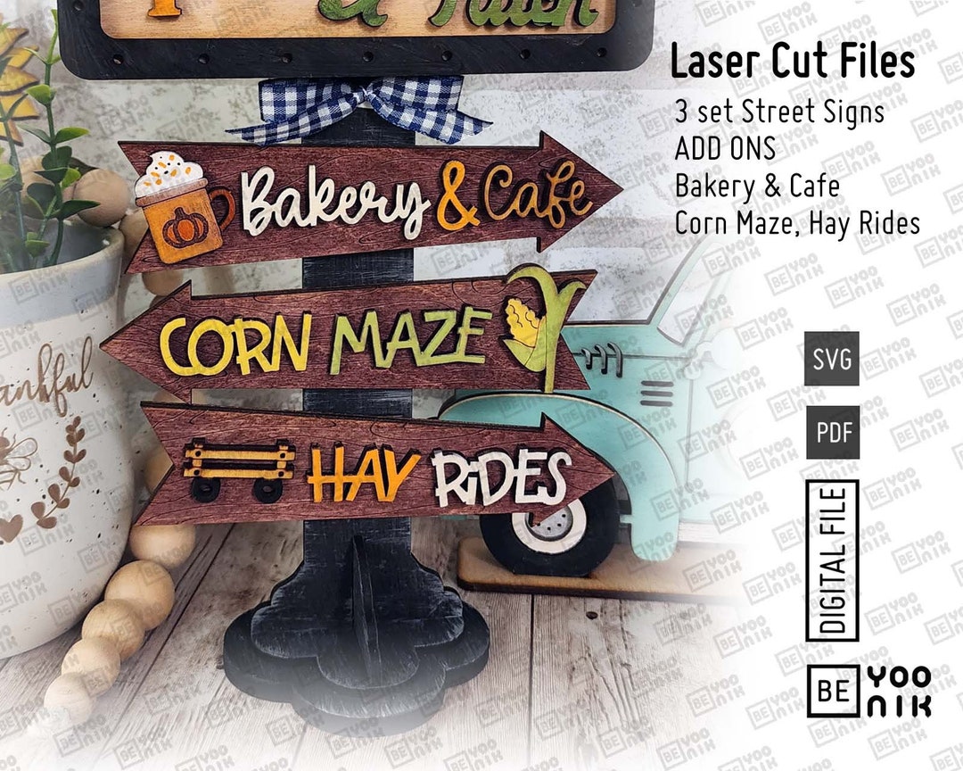 Add on Bakery & Cafe, Corn Maze and Hay Rides 3 Street Mini Signs in ...