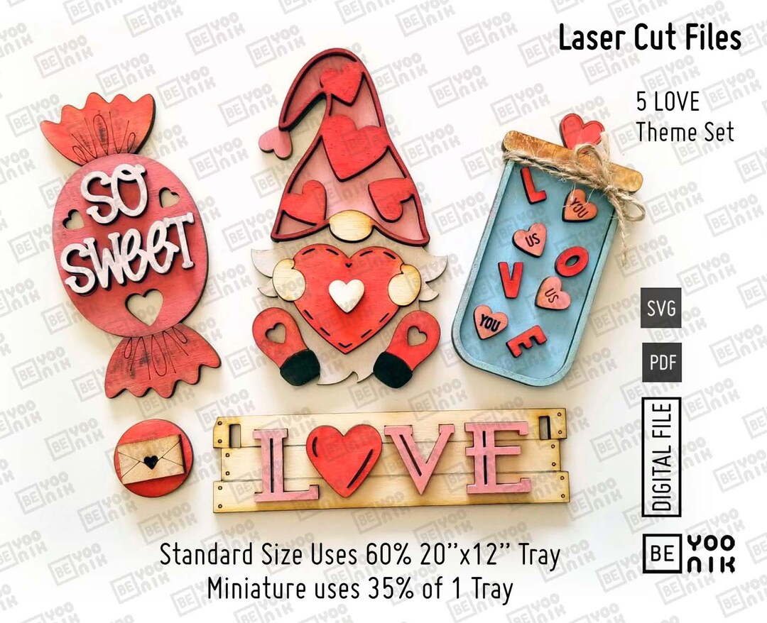 LOVE Tiered Tray Set of 5 Signs Mini and Standard Size, Truck and Board ...