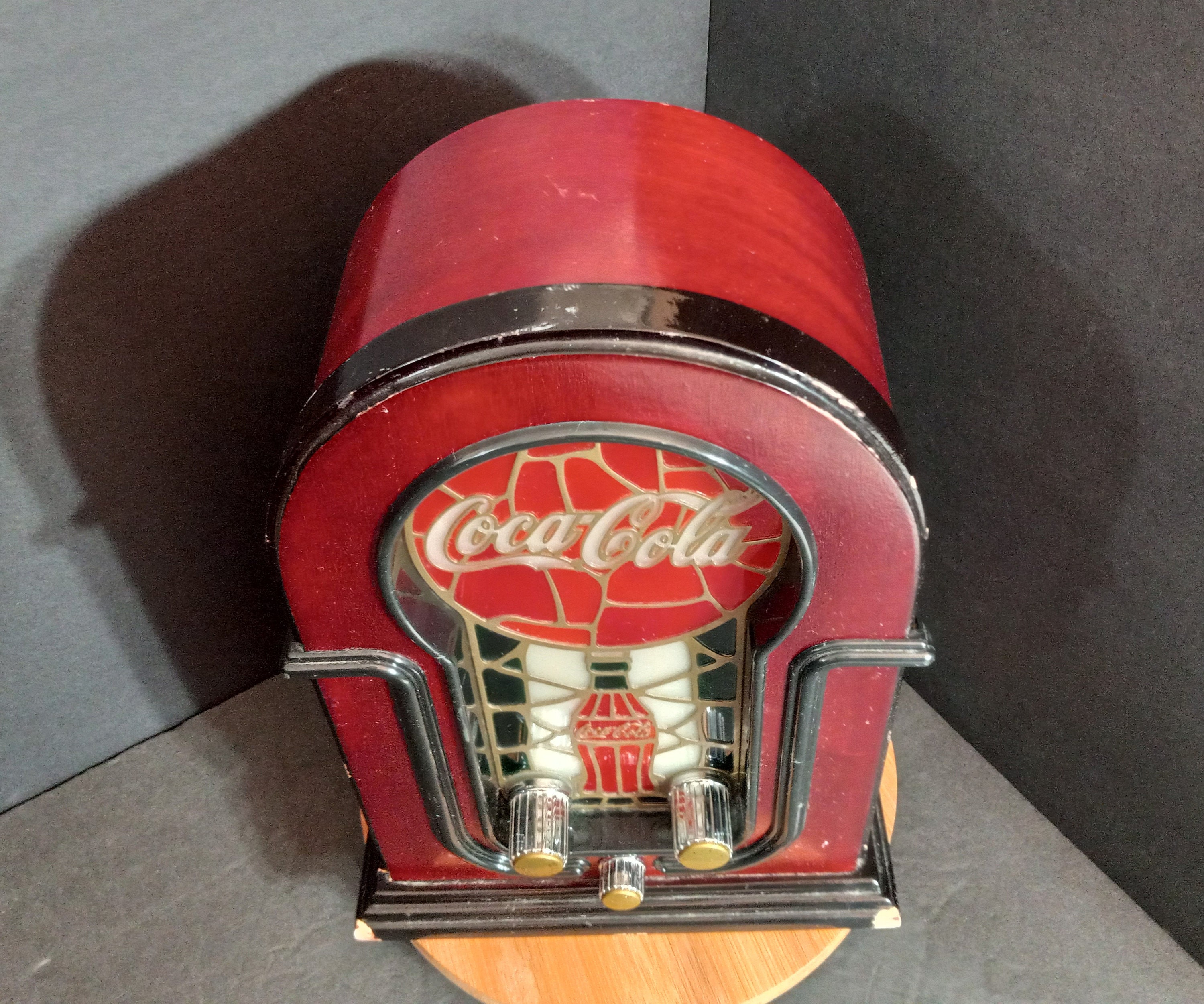 Vintage Coca Cola Stained Glass Look AM/FM Radio 2001 Soft Glow Light ...