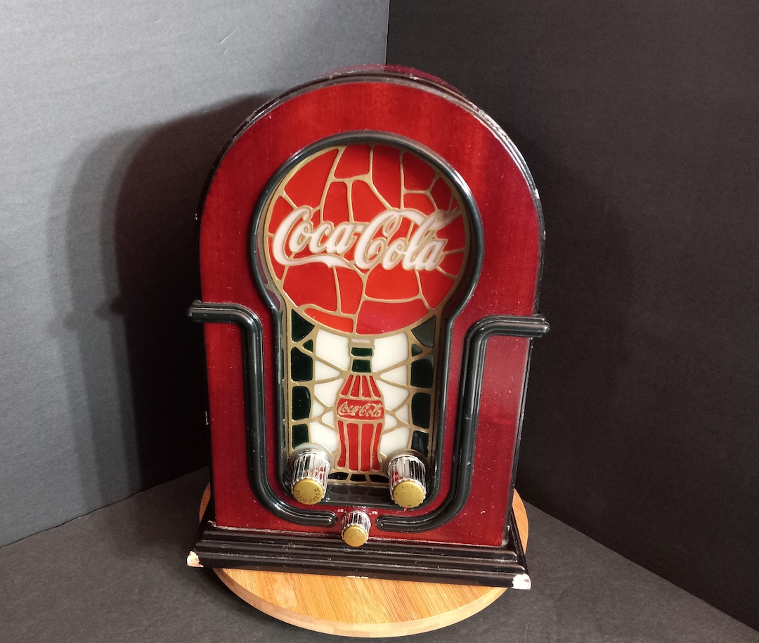 Vintage Coca Cola Stained Glass Look AM/FM Radio 2001 Soft Glow Light ...