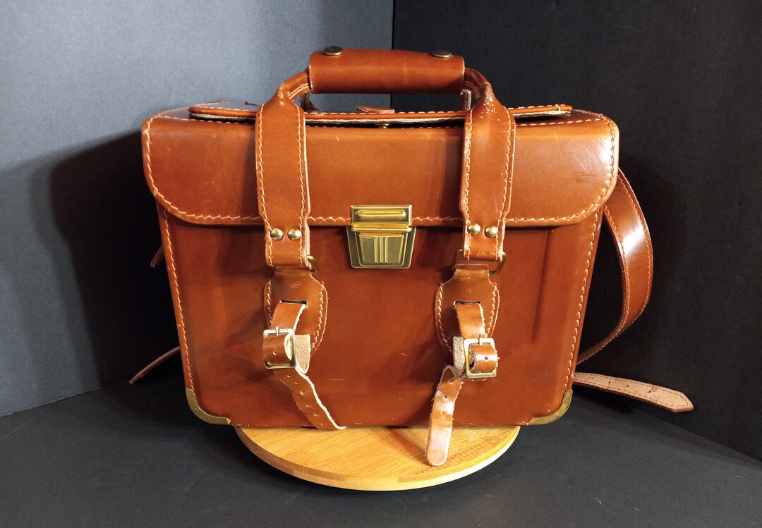 Vintage Tucky Leather & Brass Camera Bag 1950s Hard Shell Case Shoulder ...