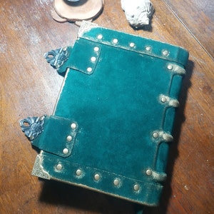 Green and Gold Leather Book Leather Aged Grimoire Vintage Emerald Green ...