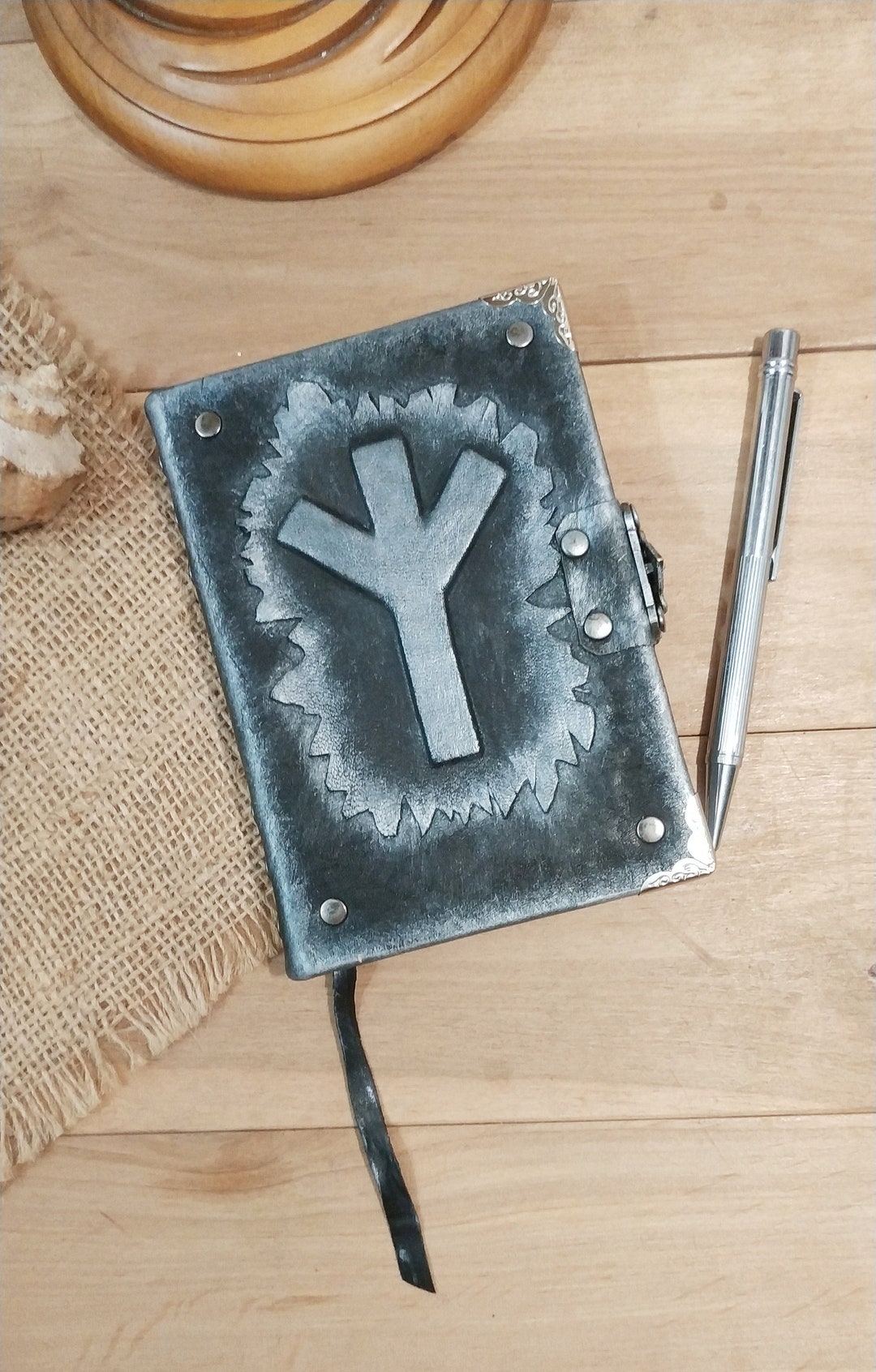 Black Genuine Leather Book of Runes Original Daily Notebook Personal ...