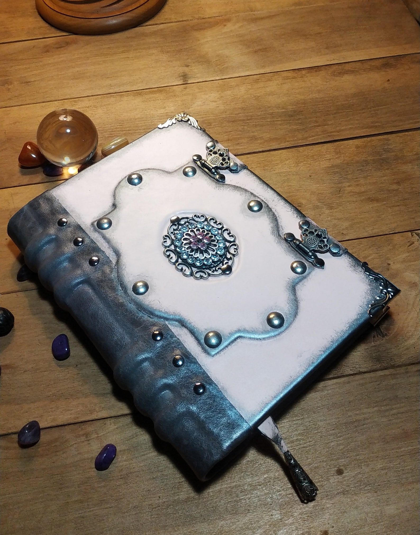 Pink Leather Vintage Book Grey Pink Aged Journal Old Pink - Etsy