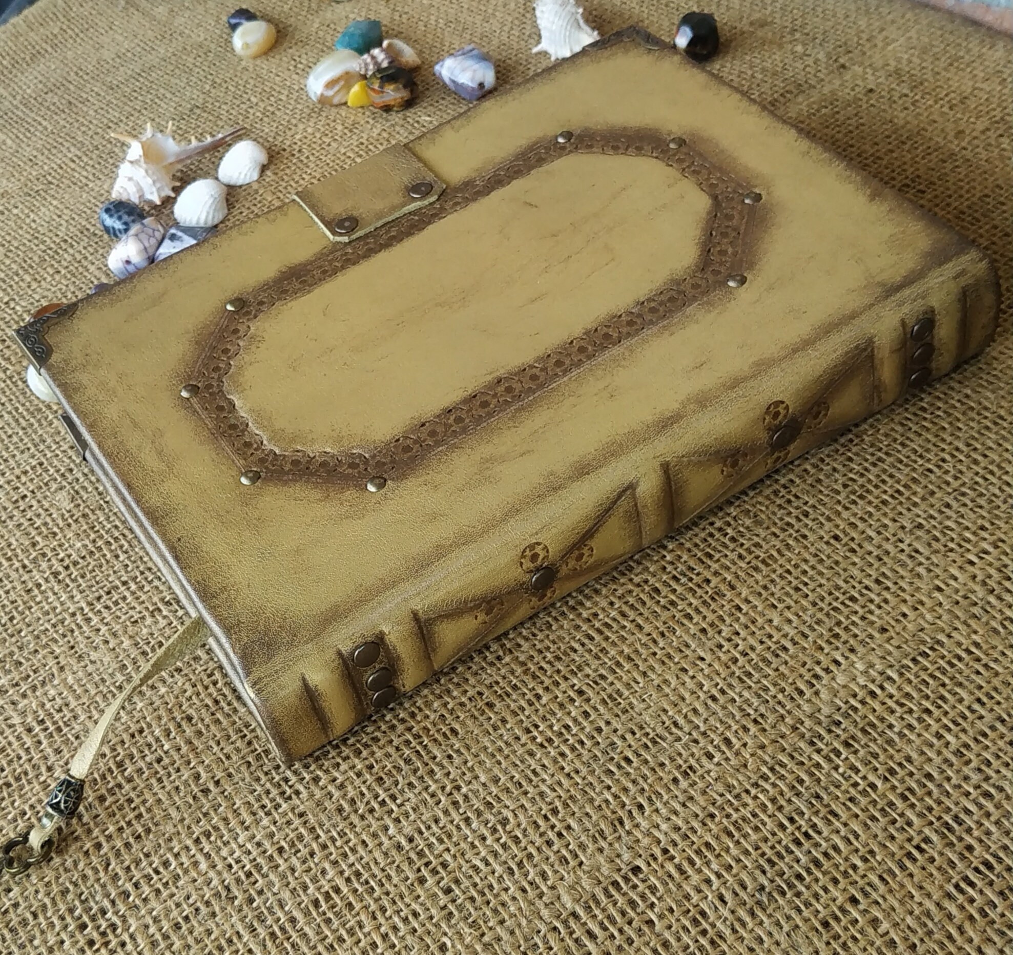 Leather Notebook Vintage Gold Book Unique Book of Shadows Handmade Gold ...