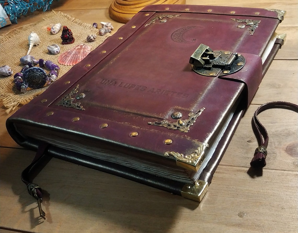 Purple Leather journal vintage notebook unique book of shadows | Etsy