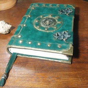Green and Gold Leather Book Leather Aged Grimoire Vintage Emerald Green ...