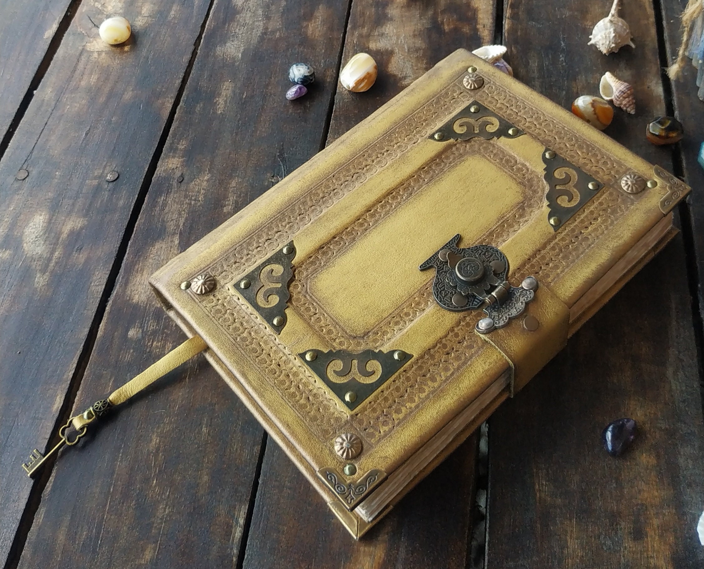 Leather Notebook Vintage Gold Book Unique Book of Shadows Handmade Gold ...