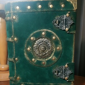 Green and Gold Leather Book Leather Aged Grimoire Vintage Emerald Green ...