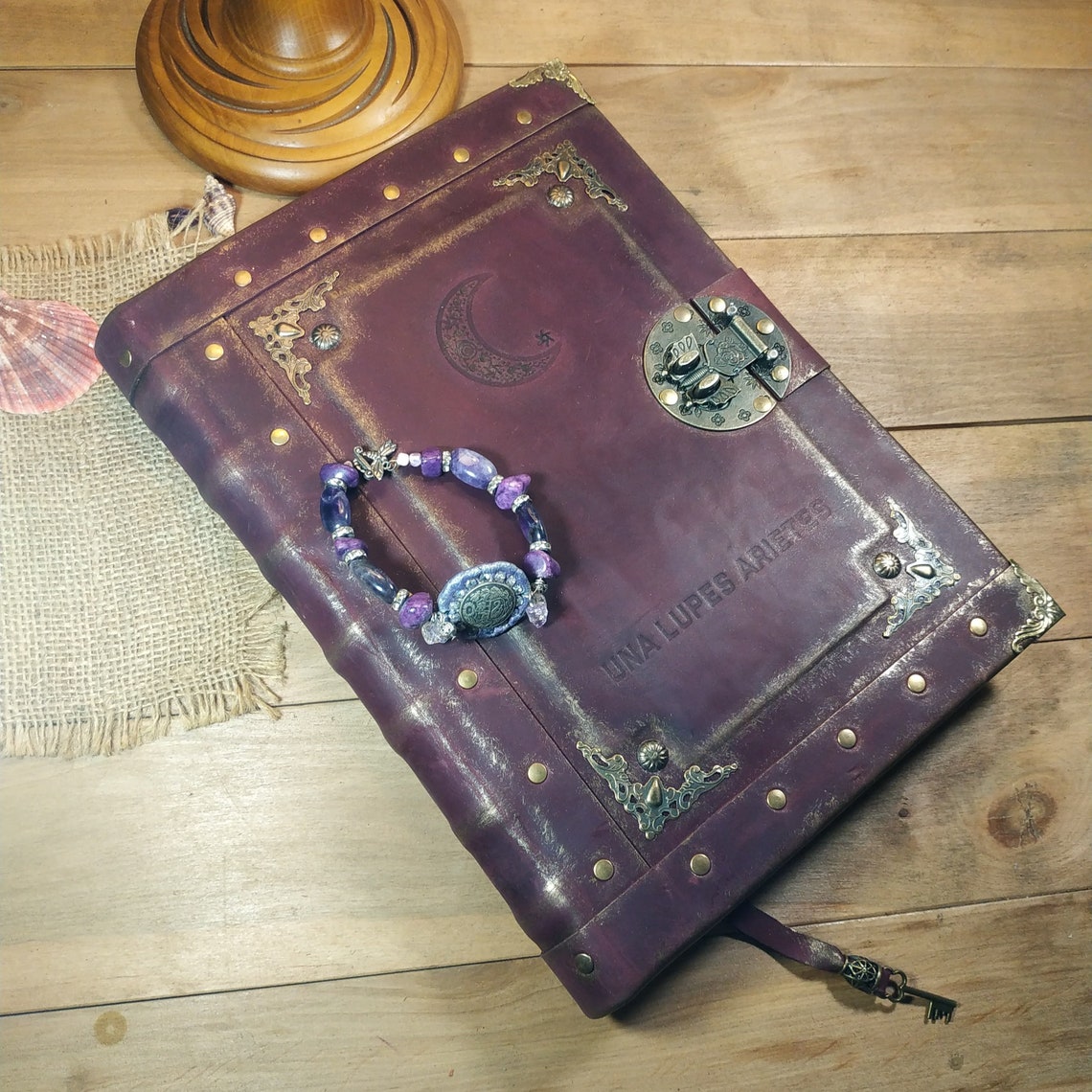 Purple Leather journal vintage notebook unique book of shadows | Etsy