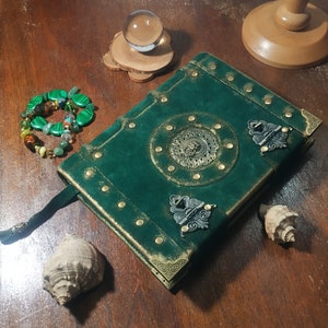 Green and Gold Leather Book Leather Aged Grimoire Vintage Emerald Green ...