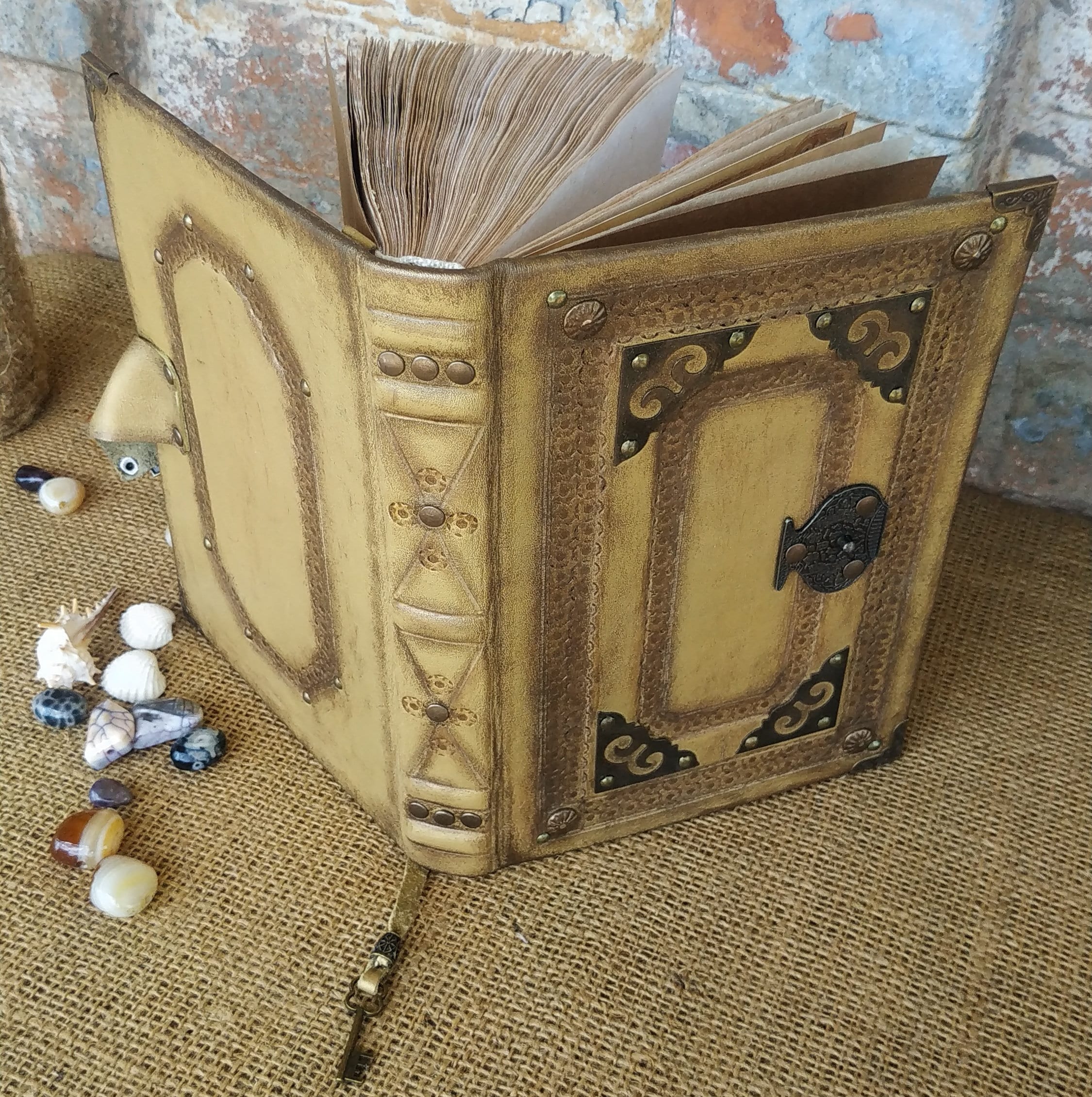 Leather Notebook Vintage Gold Book Unique Book of Shadows Handmade Gold ...