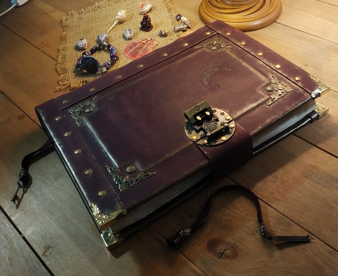 Purple Leather journal vintage notebook unique book of shadows | Etsy