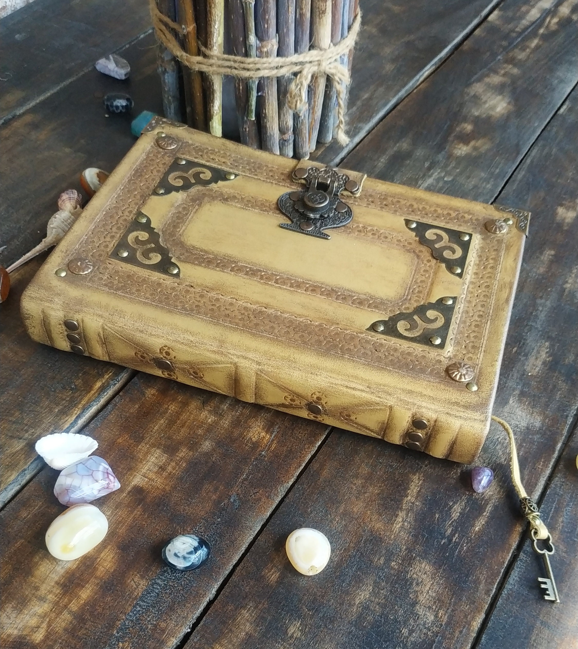 Leather Notebook Vintage Gold Book Unique Book of Shadows Handmade Gold ...