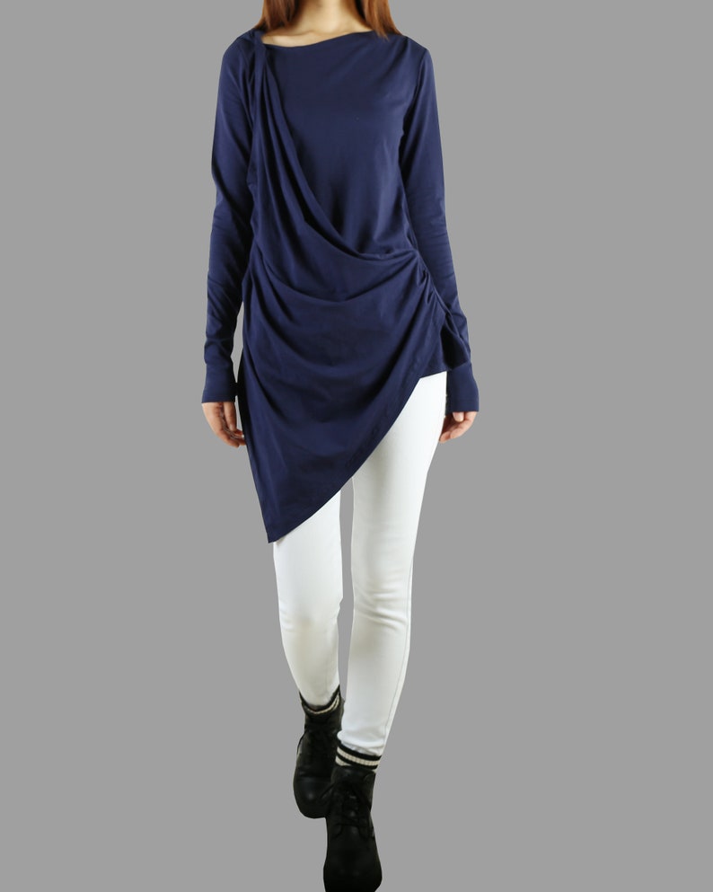 Asymmetrical Cotton Tunic Top: Long Sleeve Draped Dress - Etsy