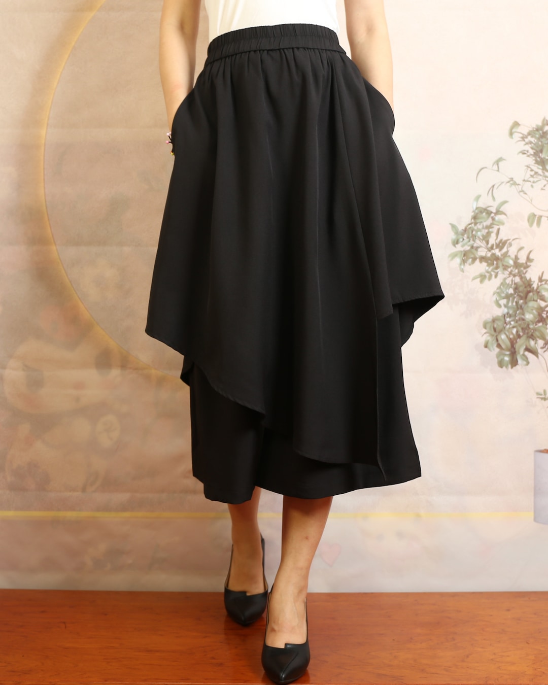 Women's Asymmetrical Pants/elastic Waist Skirt Pants/cropped Pants/yoga ...