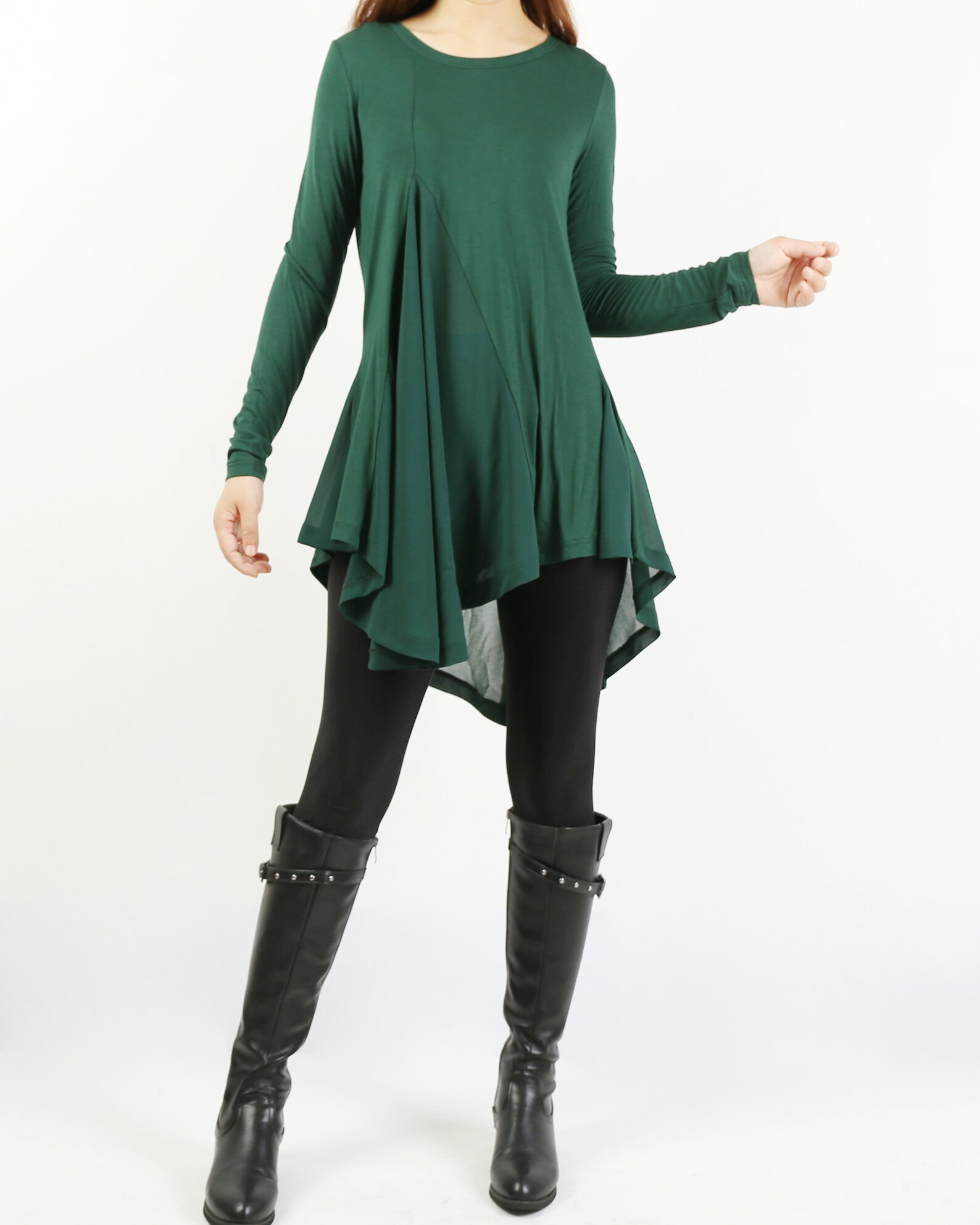 Modal and Chiffon Tunic Top Yoga T-shirt Long Sleeve Tunic - Etsy