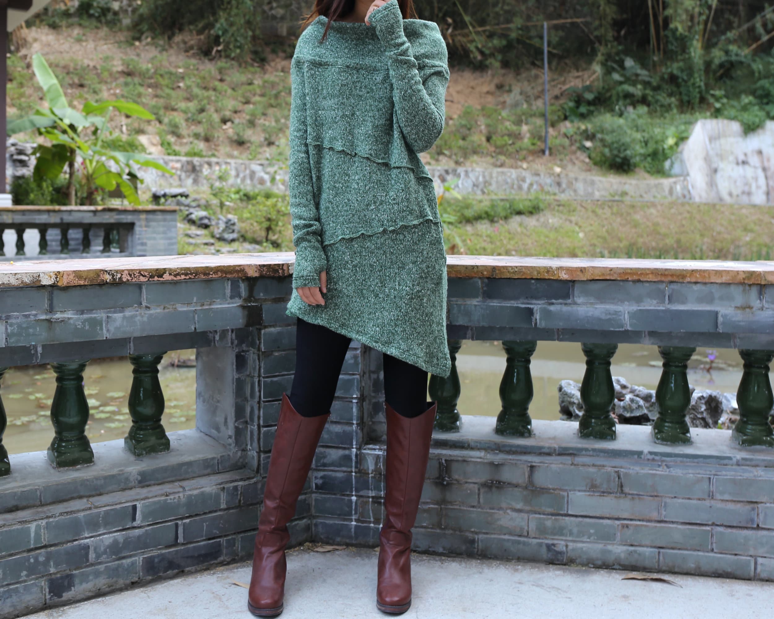 Pullover sweater Cowl neck sweater tunic dress oversized | Etsy