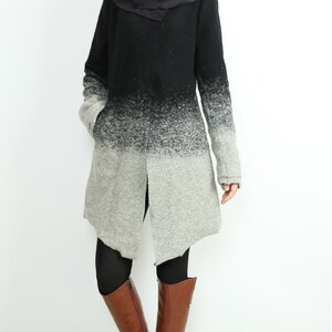 Womens Wool Coat and Cotton Top Set, Gradient Color Coat, Long Sleeve T ...