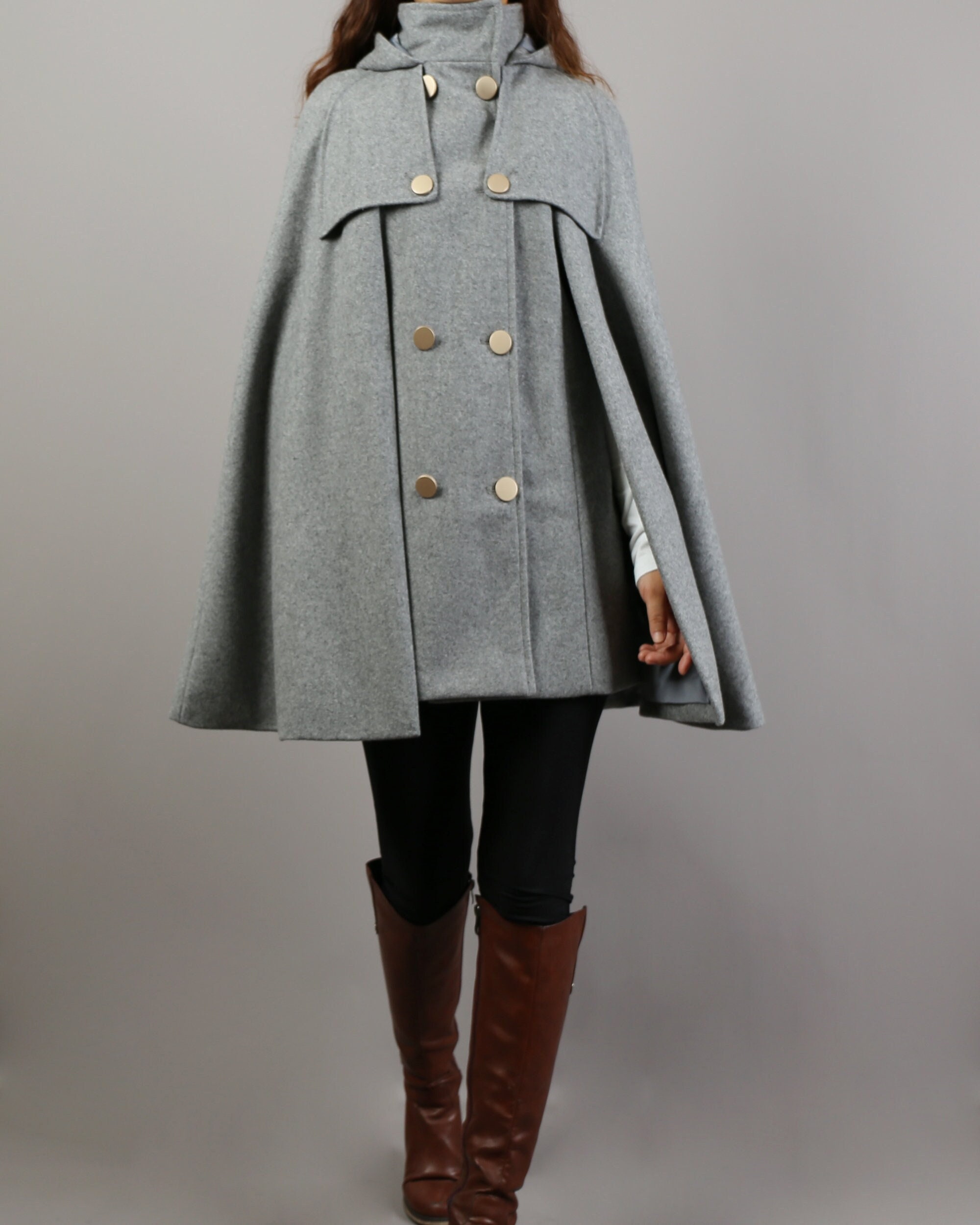 Cape Coat With Hood Wool Poncho Jacket High Neck Coat Wool - Etsy