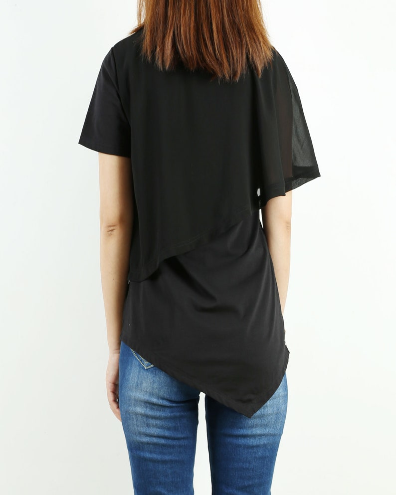 Short Sleeve Cotton and Chiffon Top Asymmetrical Layered - Etsy