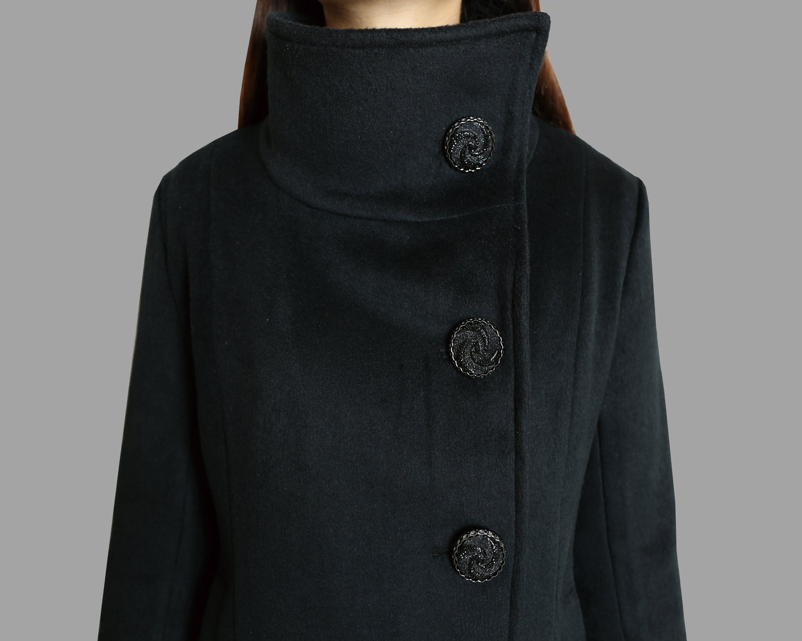 Winter Coat Women High Neck Wool Coat Cashmere Coat Button - Etsy