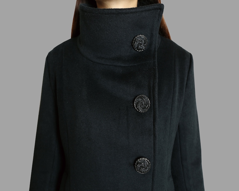 Winter Coat Women High Neck Wool Coat Cashmere Coat Button - Etsy