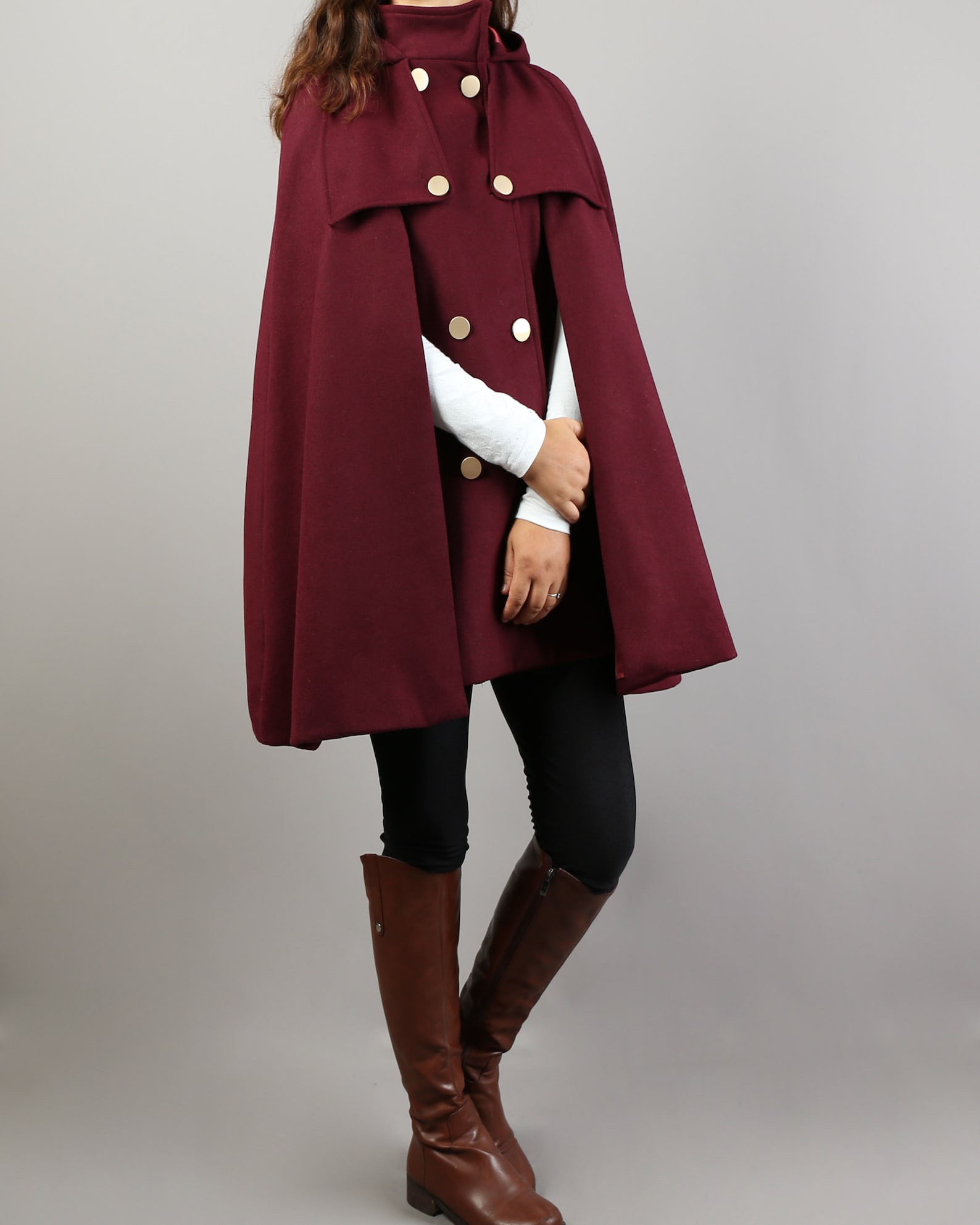 Cape Coat With Hood Wool Poncho Jacket High Neck Coat Wool - Etsy