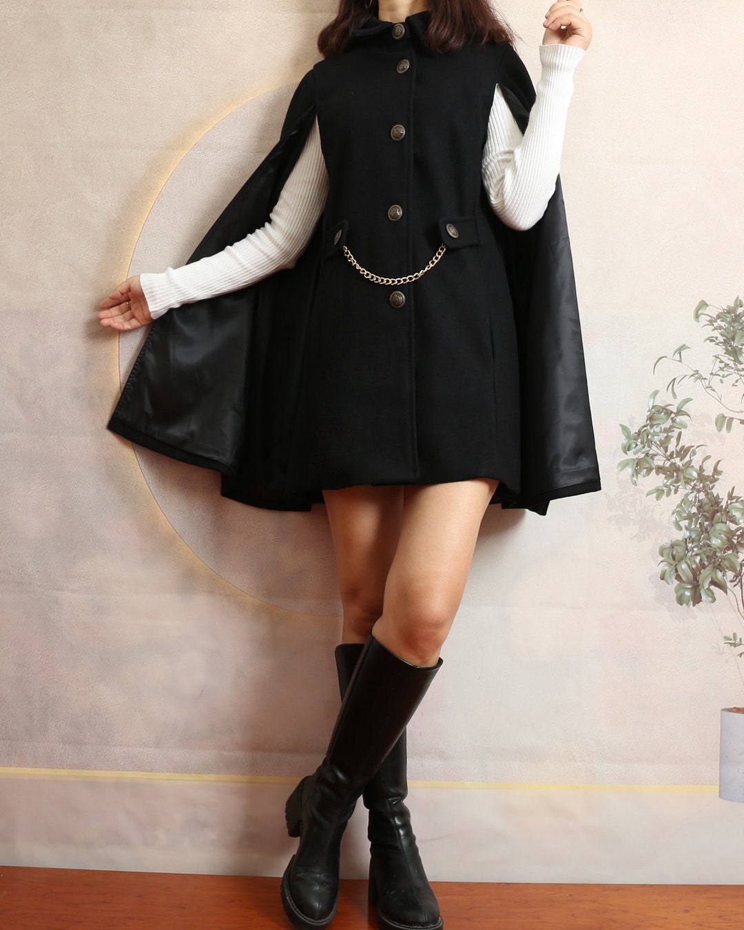 Wool Cape Coat: Handmade Black Winter Trench Coat - Etsy