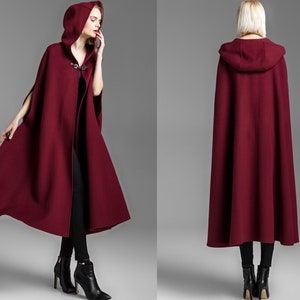Cape Coat With Hood Wool Poncho Jacket High Neck Coat Wool - Etsy