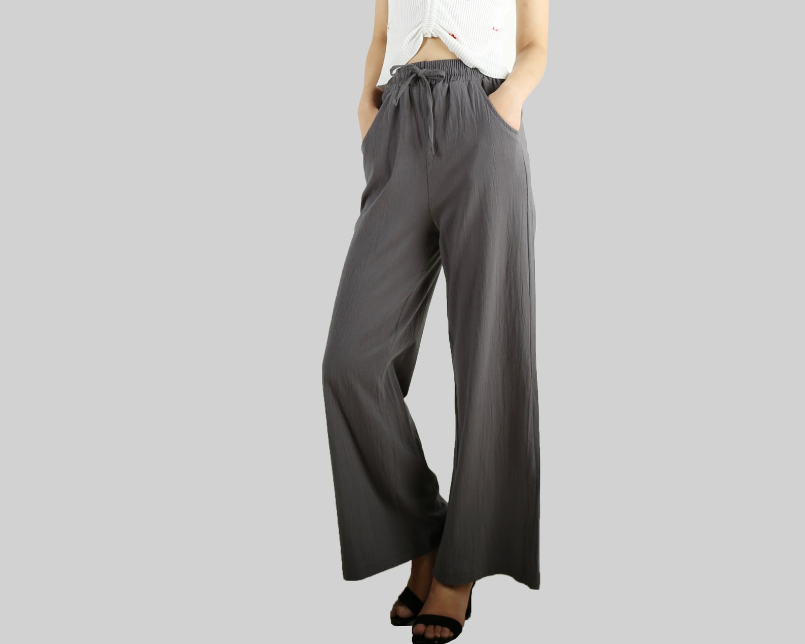 Flare Pants for Women Drawstring Linen Pants Elastic Waist - Etsy UK