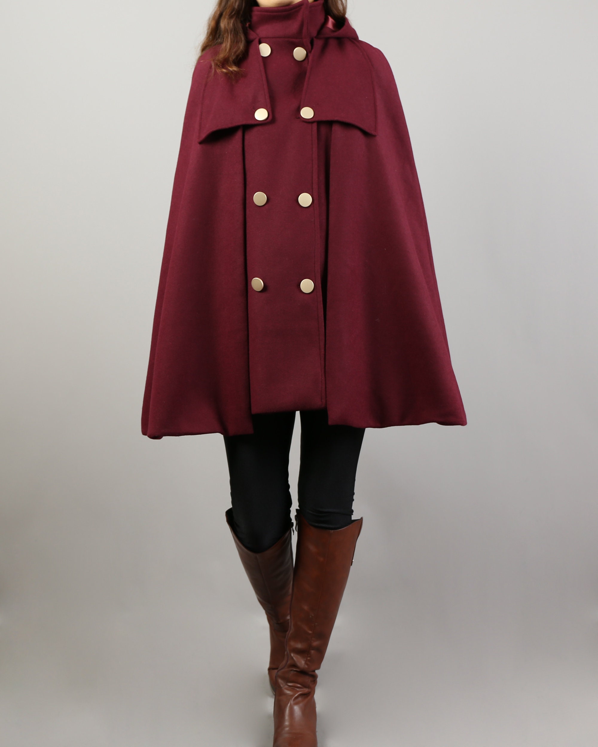 Cape Coat With Hood Wool Poncho Jacket High Neck Coat Wool - Etsy