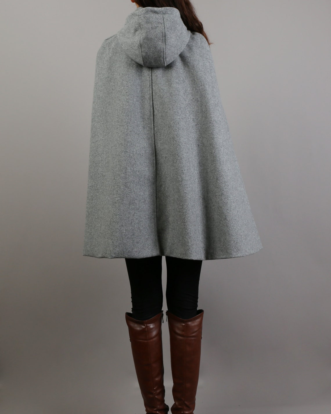 Cape Coat With Hood Wool Poncho Jacket High Neck Coat Wool - Etsy