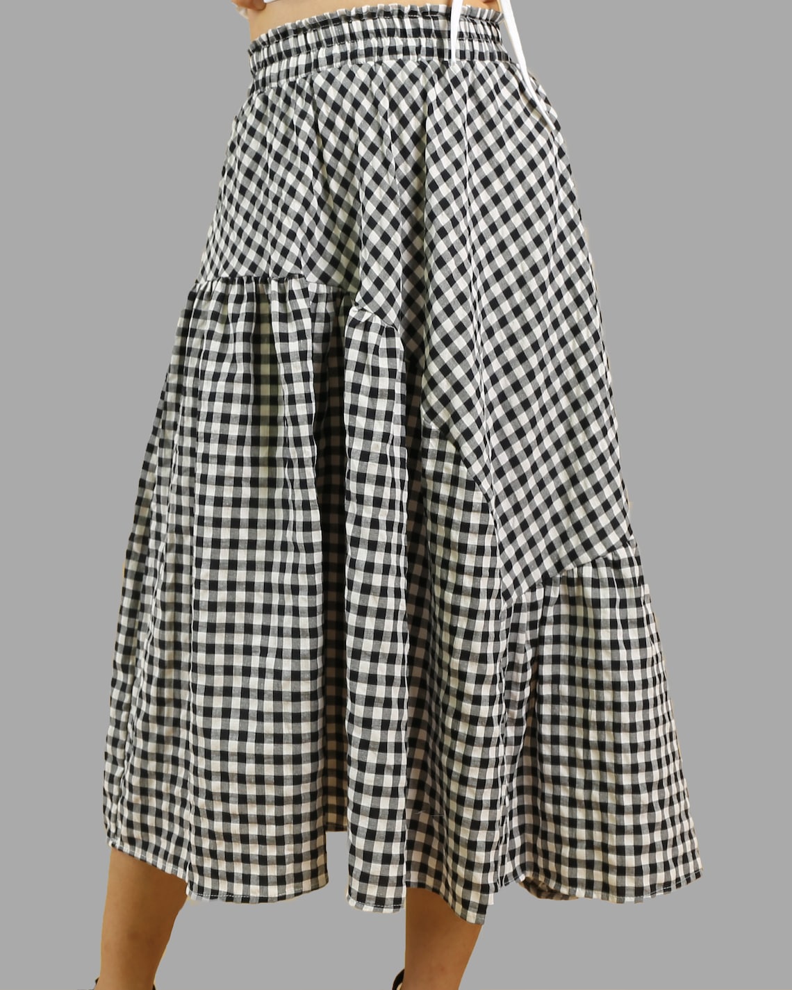 Plaid Skirt Elastic Waist Skirt High Waist Skirt Midi | Etsy