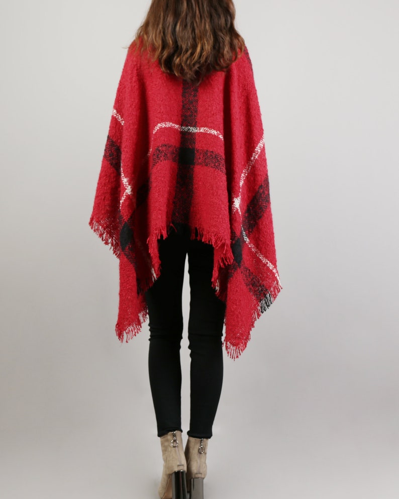 Plaid Turtleneck Poncho: Oversized Boho Cotton-acrylic Blend - Etsy