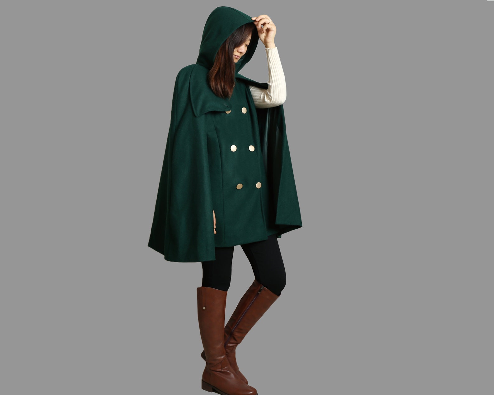 Cape Coat With Hood Wool Poncho Jacket High Neck Coat Wool - Etsy