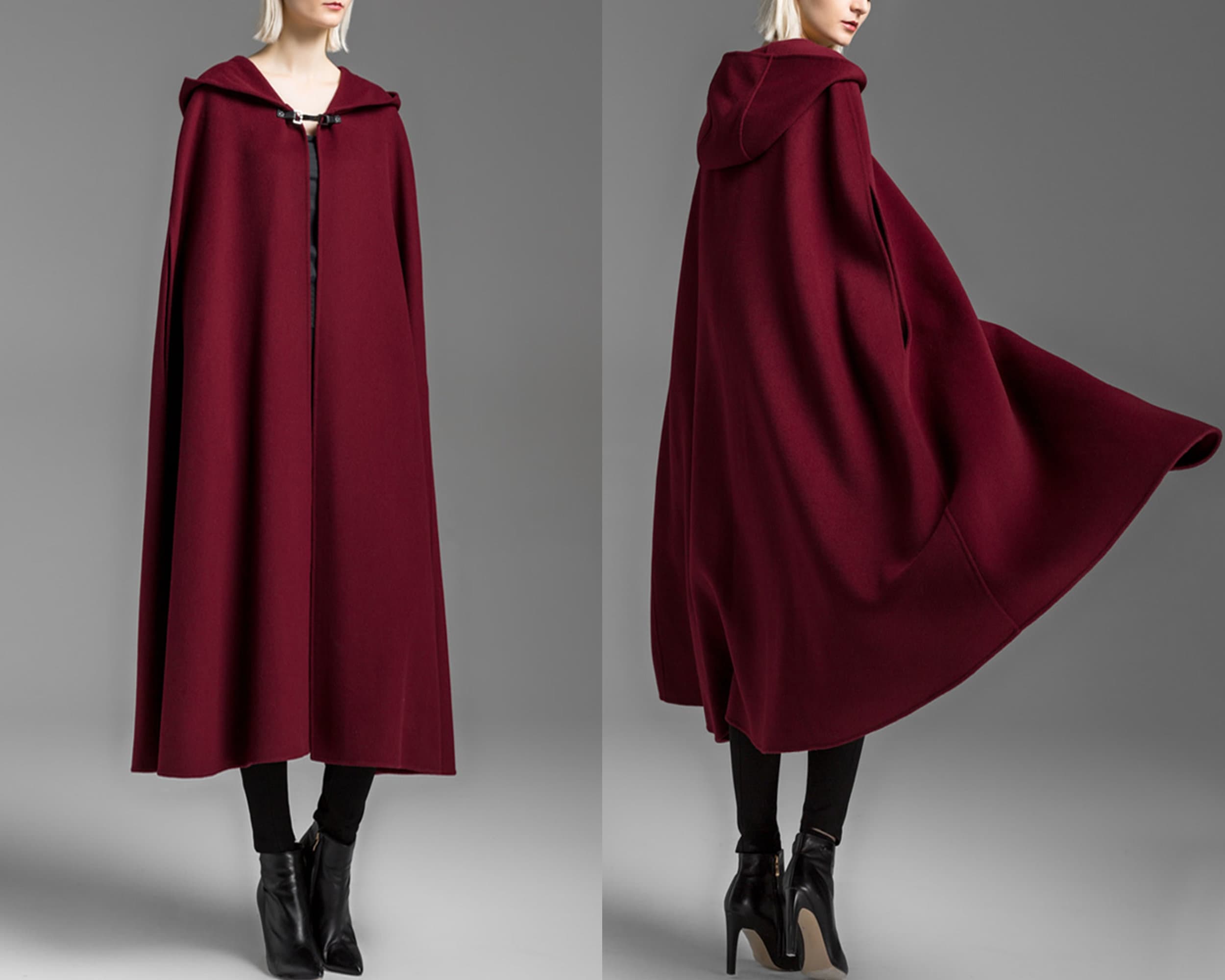 Cape Coat With Hood Wool Poncho Jacket High Neck Coat Wool - Etsy