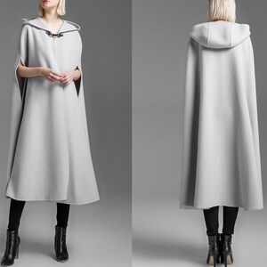 Cape Coat With Hood Wool Poncho Jacket High Neck Coat Wool - Etsy