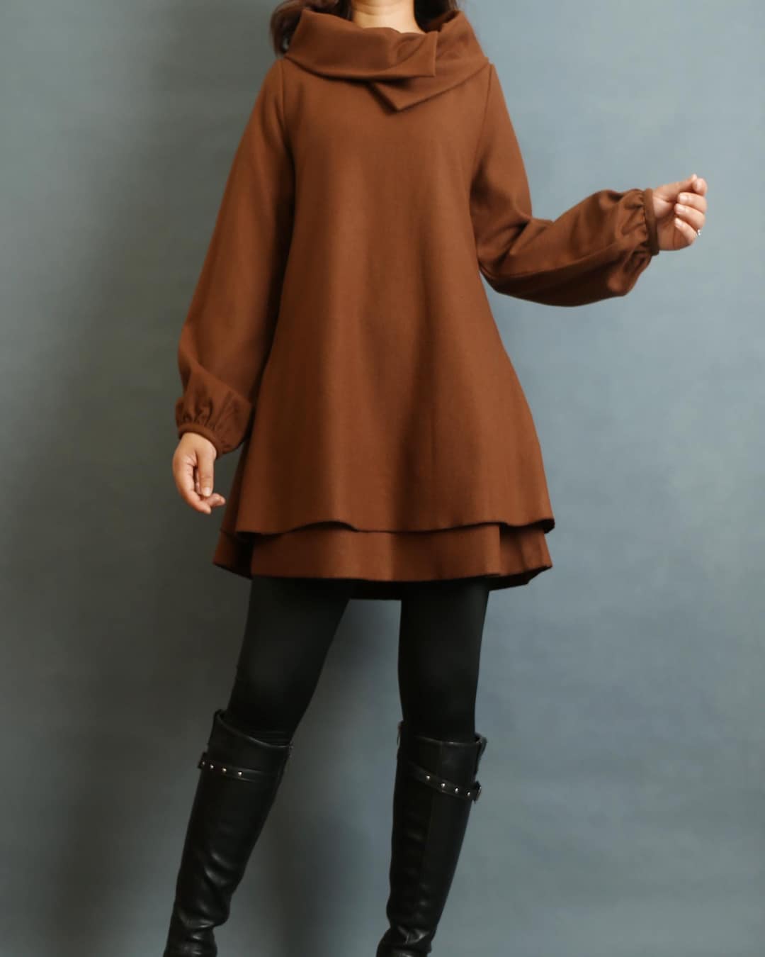 Wool Tunic Dress: Layered Cowl Neck Cotton Blend Plus Size - Etsy